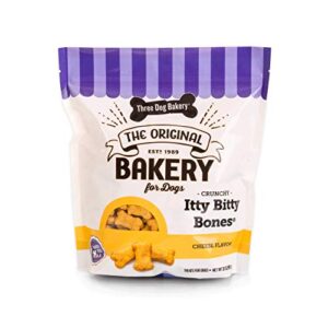 three dog bakery crunchy itty bitty bones baked dog treats, cheese, 32 oz