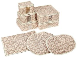 homewear 8-piece hudson damask china storage container set, tan,beige