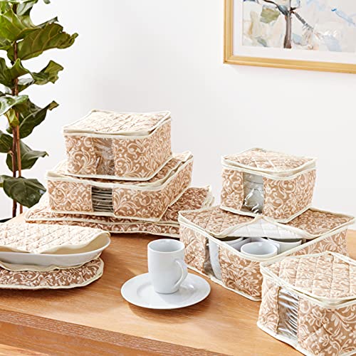 Homewear 8-Piece Hudson Damask China Storage Container Set, Tan,Beige