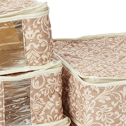 Homewear 8-Piece Hudson Damask China Storage Container Set, Tan,Beige