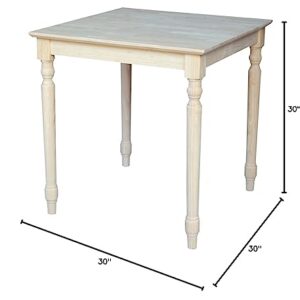 International Concepts Square Solid Wood Top Table with Turned Legs, 30-Inch