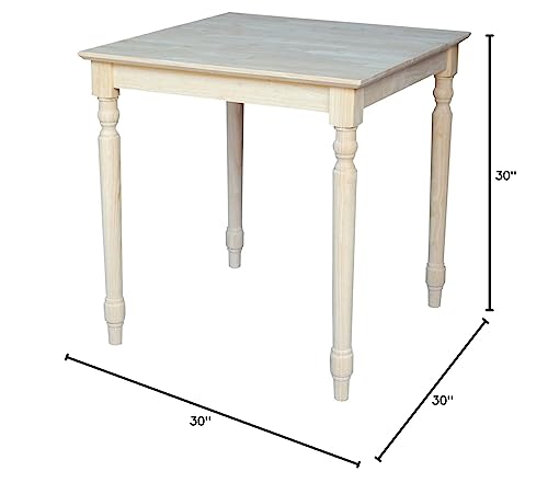 International Concepts Square Solid Wood Top Table with Turned Legs, 30-Inch