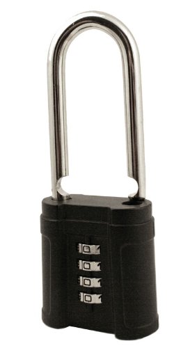 FJM Security SX-874 4-Dial Long Shackle Combination Padlock With Black Finish