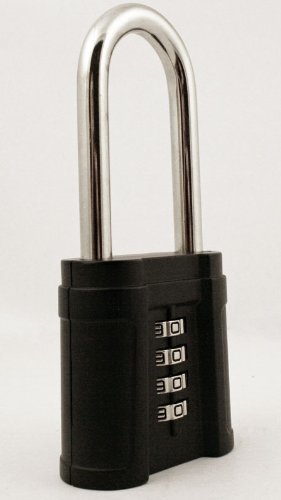 FJM Security SX-874 4-Dial Long Shackle Combination Padlock With Black Finish