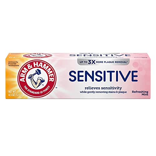 Arm & Hammer Sensitive Toothpaste, Anticavity Fluoride, Whitening, Fresh Mint 4.5 Oz (Pack of 3)