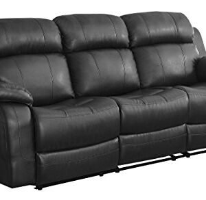 Homelegance Marille Reclining Sofa w/ Center Console Cup Holder, Black Bonded Leather