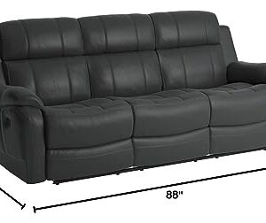 Homelegance Marille Reclining Sofa w/ Center Console Cup Holder, Black Bonded Leather