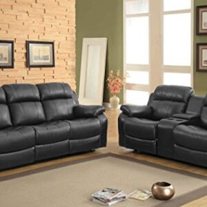 Homelegance Marille Reclining Sofa w/ Center Console Cup Holder, Black Bonded Leather