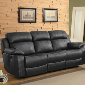 Homelegance Marille Reclining Sofa w/ Center Console Cup Holder, Black Bonded Leather