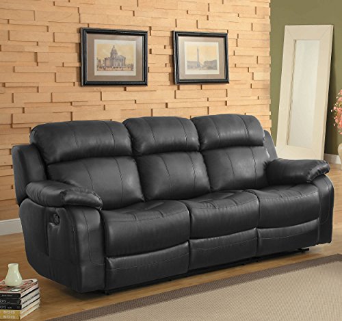 Homelegance Marille Reclining Sofa w/ Center Console Cup Holder, Black Bonded Leather