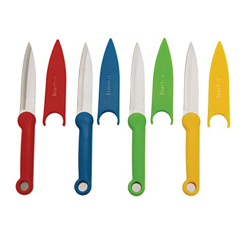 Starfrit 4-Piece Paring Knife Set with Covers, Red/Blue/Green/Yellow