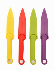 starfrit 4-piece paring knife set with covers, red/blue/green/yellow