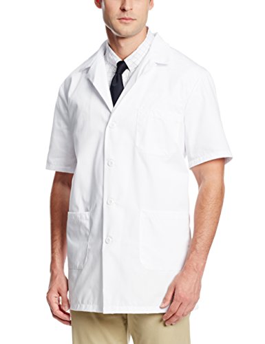 Worklon 3409 Polyester/Cotton Unisex Short Sleeve Pharmacy Lab Coat with Button Closure, Large, White