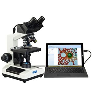 omax - md827s30l built-in 3mp camera 40x-2000x digital biological compound binocular led light microscope with double layer mechanical stage oil immersion na1.25 condenser