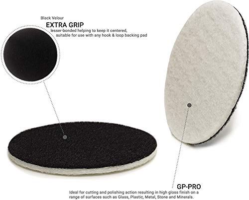 Glass Polish 11007 GP-PRO Felt Polishing Pads for Polishing Glass, Plastic, Metal, Marble - Ø 3 inch - Pack of 5 Pads