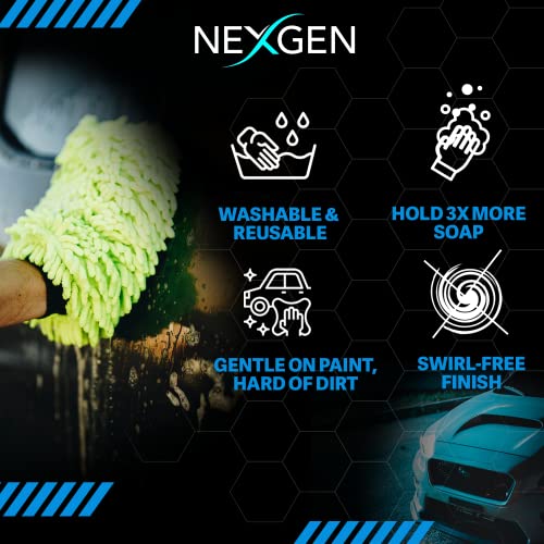 Nexgen Premium Chenille Wash Mitt — Scratch-Free Super Absorbent Microfiber Wash Mitt for Cars — Lime Green