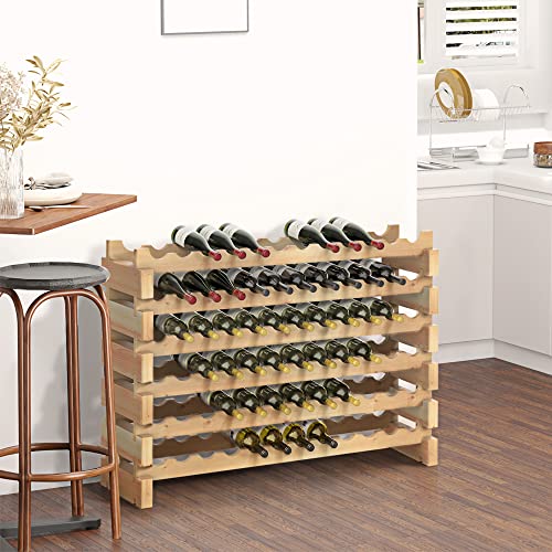 HOMCOM Stackable Wine Rack, Modular Storage Shelves, 72-Bottle Holder, Freestanding Display Rack for Kitchen, Pantry, Cellar, Natural