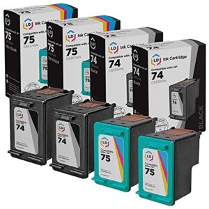 ld products remanufactured ink cartridge replacements for hp 74 & 75 (2 black, 2 color, 4-pack) for use in deskjet: d4245 d4260 d4263 d4268 d4280 d4360 d4363 d4368 | officejet: j5725 j5730 j5735 j5738