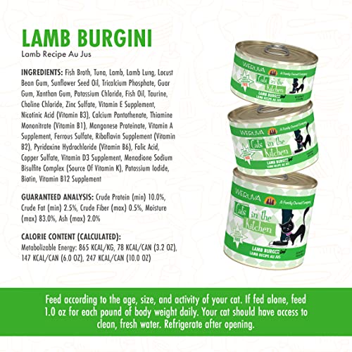 Weruva Cats in The Kitchen, Lamb Burger-ini with Lamb Au Jus Cat Food, 3.2oz Can (Pack of 24)