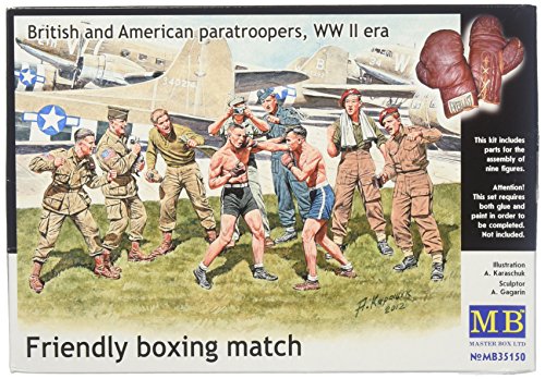 Master Box Models "Friendly Boxing Match" British and American Paratroopers WWII Era Model Building Kit (9 Figures Set), Scale 1/35