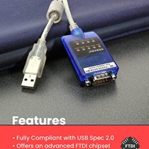 Gearmo USB to Serial RS-232 Adapter with LED Indicators, FTDI Chipset, Supports Windows 11/10/8.1/8/7/, Mac OS X 10.6 and Above