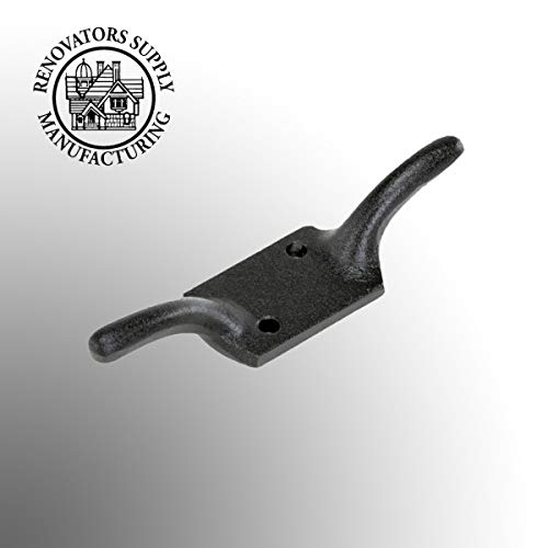 Renovators Supply Manufacturing Cleat Hooks 4 in. Black Wrought Iron Cord Rope Holder for Window Blinds or Flagpoles with Screws