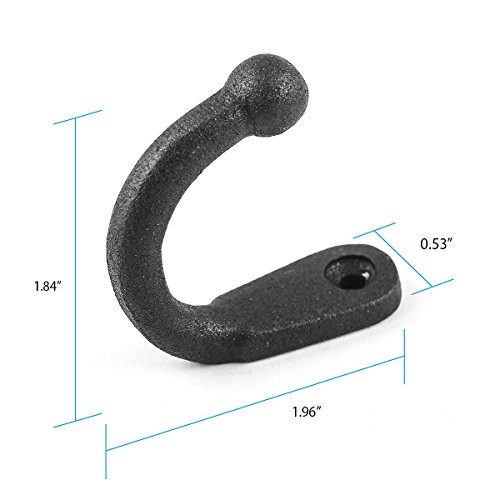 Renovators Supply Bathroom Hooks 2 in. Black Wrought Iron Wall Mount Hooks for Hanging Robe, Towel, Hat, with Mounting Hardware