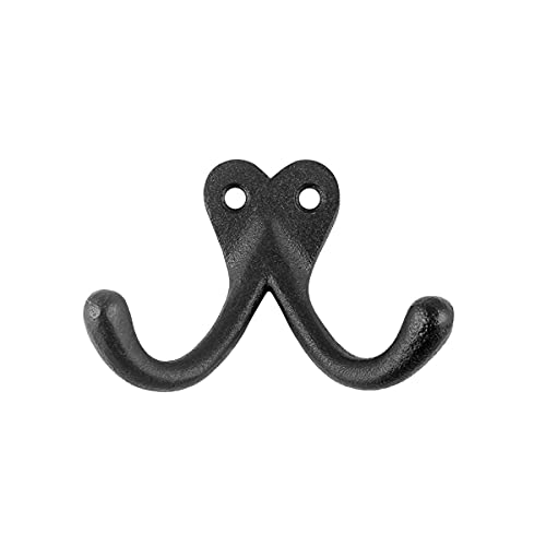 Renovators Supply Bathroom Hooks 2 in. Black Cast Iron Wall Mount Double Hooks for Hanging Robe, Towel, Hat, with Mounting Hardware