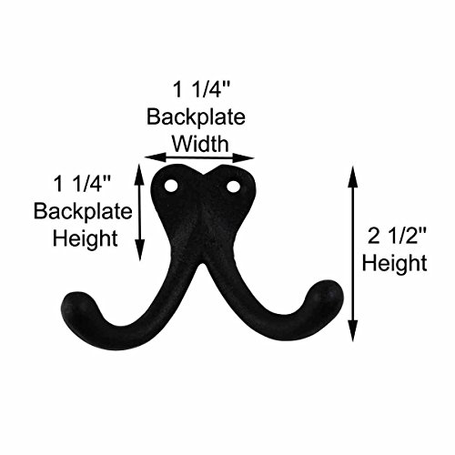 Renovators Supply Bathroom Hooks 2 in. Black Cast Iron Wall Mount Double Hooks for Hanging Robe, Towel, Hat, with Mounting Hardware