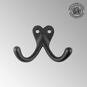 Renovators Supply Bathroom Hooks 2 in. Black Cast Iron Wall Mount Double Hooks for Hanging Robe, Towel, Hat, with Mounting Hardware