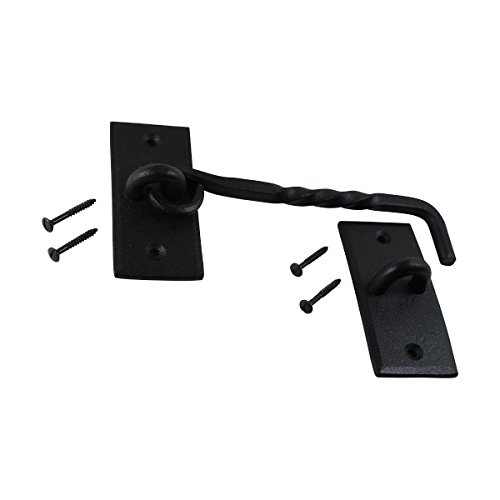 Renovators Supply Manufacturing Hook and Eye Latch 6.5 in. Black Wrought Iron Door Lock Latch/Gate Latch with Mounting Hardware