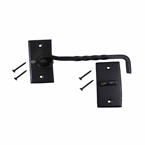 Renovators Supply Manufacturing Hook and Eye Latch 6.5 in. Black Wrought Iron Door Lock Latch/Gate Latch with Mounting Hardware