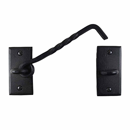 Renovators Supply Manufacturing Hook and Eye Latch 6.5 in. Black Wrought Iron Door Lock Latch/Gate Latch with Mounting Hardware