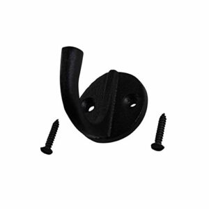 Renovators Supply Bathroom Hooks 1.6 in. Black Wrought Iron Wall Mount Hooks for Hanging Robe, Towel, Hat, or Jewellery with Mounting Hardware