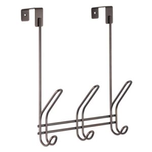 idesign classico metal over the door organizer, 3-hook rack for coats, hats, robes, towels, bedroom, closet, and bathroom, 5" x 8.25" x 12.5" - bronze