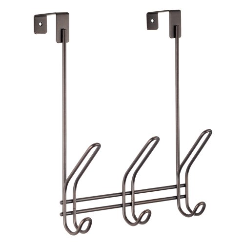 iDesign Classico Metal Over the Door Organizer, 3-Hook Rack for Coats, Hats, Robes, Towels, Bedroom, Closet, and Bathroom, 5" x 8.25" x 12.5" - Bronze