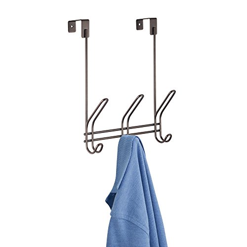 iDesign Classico Metal Over the Door Organizer, 3-Hook Rack for Coats, Hats, Robes, Towels, Bedroom, Closet, and Bathroom, 5" x 8.25" x 12.5" - Bronze