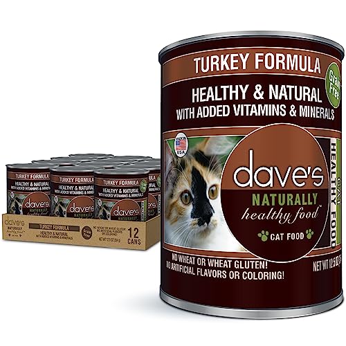 Dave's Pet Food Grain Free Wet Cat Food (Turkey), Made in USA Naturally Healthy Canned Cat Food, Added Vitamins & Minerals, Wheat & Gluten-Free, 12.5 oz (Case of 12)