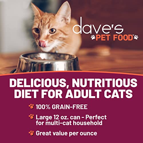 Dave's Pet Food Grain Free Wet Cat Food (Turkey), Made in USA Naturally Healthy Canned Cat Food, Added Vitamins & Minerals, Wheat & Gluten-Free, 12.5 oz (Case of 12)