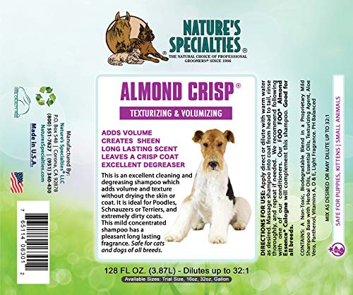 Nature's Specialties Almond Crisp Ultra Concentrated Dog Shampoo for Pets, Makes up to 8 Gallons, Natural Choice for Professional Groomers, Texturizing and Volumizing, Made in USA, 32 oz