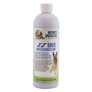 nature's specialties ez shed ultra concentrated dog conditioner for pets, makes up to 3 gallons, natural choice for professional groomers, deshedding solution, made in usa, 16 oz