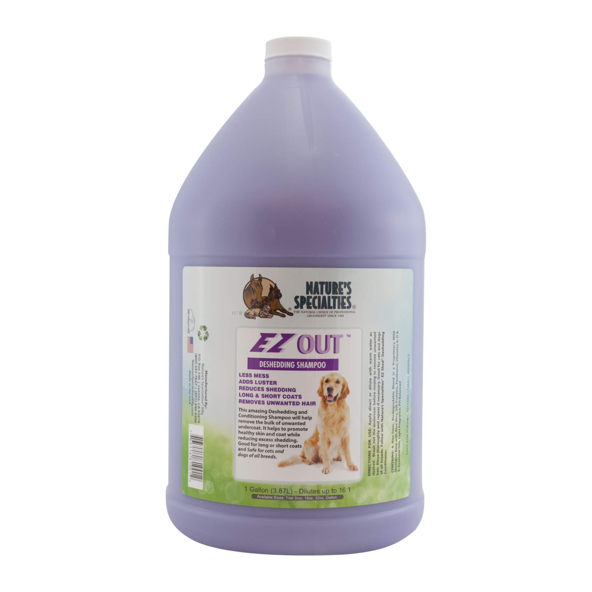 Nature's Specialties EZ Out Deshedding Ultra Concentrated Dog Shampoo for Pets, Makes up to 4 Gallons, Natural Choice for Professional Groomers, Removes Unwanted Hair, Made in USA, 32 oz