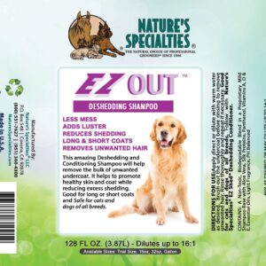 Nature's Specialties EZ Out Deshedding Ultra Concentrated Dog Shampoo for Pets, Makes up to 4 Gallons, Natural Choice for Professional Groomers, Removes Unwanted Hair, Made in USA, 32 oz