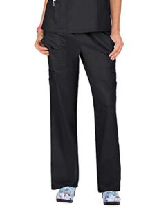 cherokee women scrubs pant with mid rise straight leg adjustable hem cargo bottoms 4005, l, black