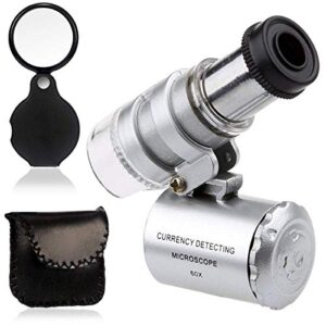 kingmas mini 60x microscope magnifying with led light pocket jewelry magnifier jeweler loupe with 10x folding pocket magnifier