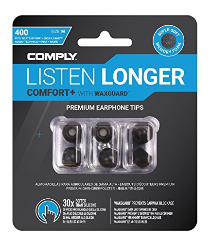 Comply Comfort Plus Tsx-400 Memory Foam Earphone Tips, Noise Reducing Replacement Earbud Tips, Secure Fit (Medium, 3 Pair), Black (29-40111-11)