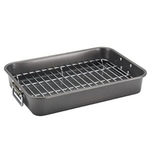 farberware bakeware nonstick steel roaster with flat rack, 11-inch x 15-inch, gray