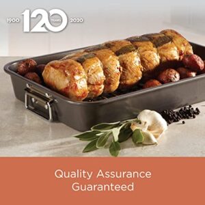 Farberware Bakeware Nonstick Steel Roaster with Flat Rack, 11-Inch x 15-Inch, Gray