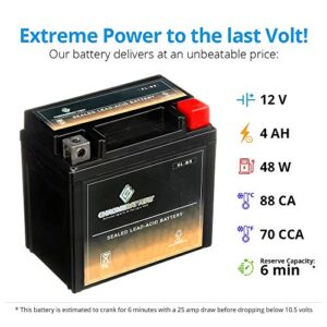 Chrome Battery YTX5L-BS Maintenance Free Replacement Battery for ATV, Motorcycle, and Scooter: 12 Volts.5 Amps, 4Ah, Nut and Bolt (T3) Terminal