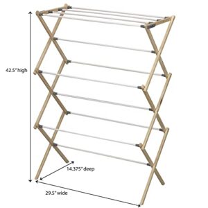 Household Essentials X-Frame Clothes Drying Rack, Stabile Wood Frame with Slanted Feet, Smooth Vinyl Wrapped Rods, 23.8 Feet of Hanging Space, Ready to Assemble, Flat Top, Natural